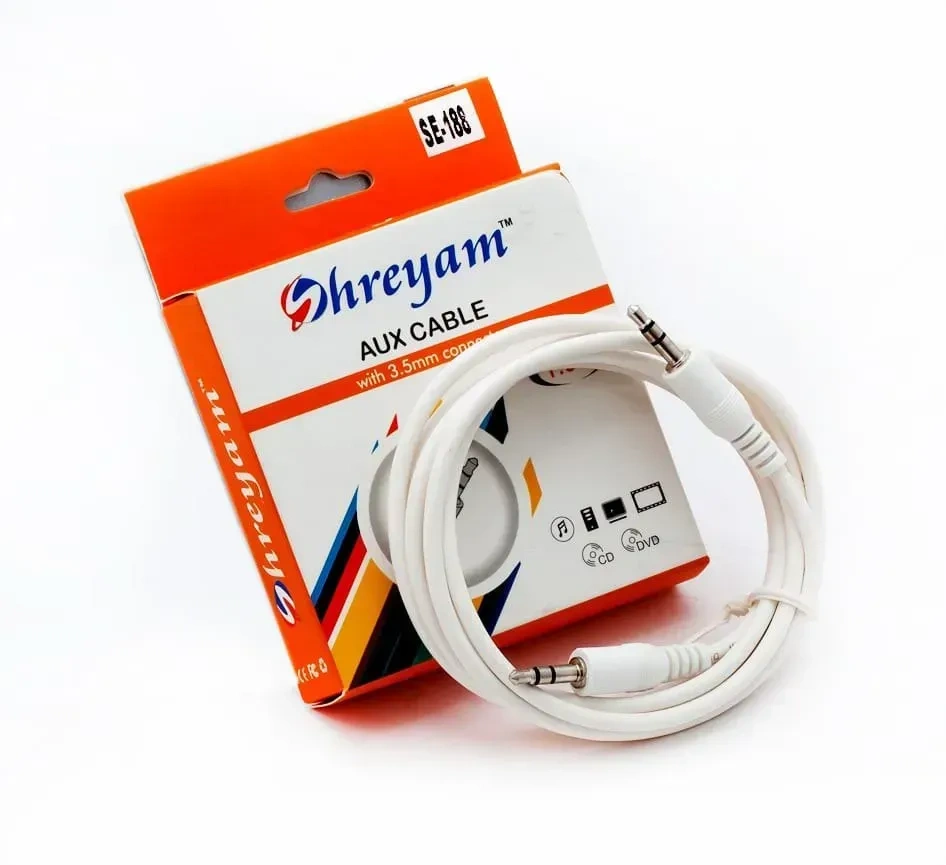 Shreyam SE-188 AUX Cable With 3.5MM Connector | 1.5M Cable Length (White)