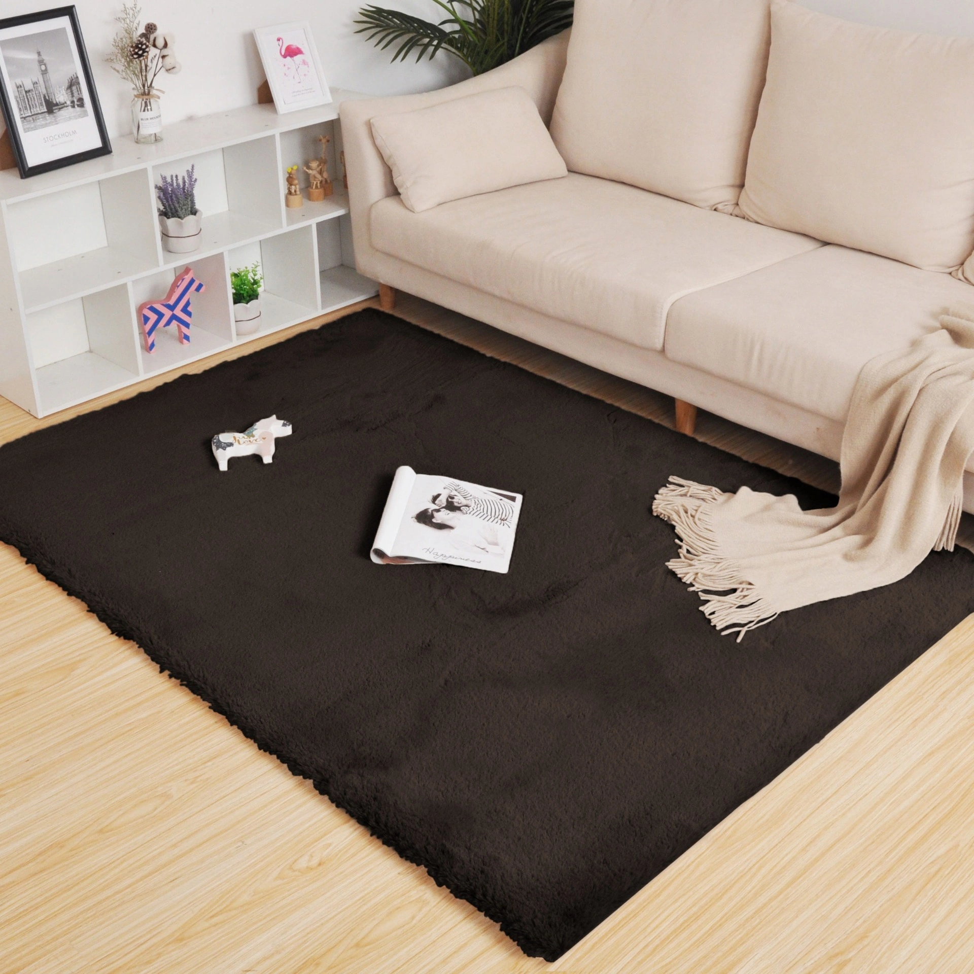 LUXE HOME INTERNATIONAL Rabbit Fur Rectangular Carpet Soft Anti Slip ...
