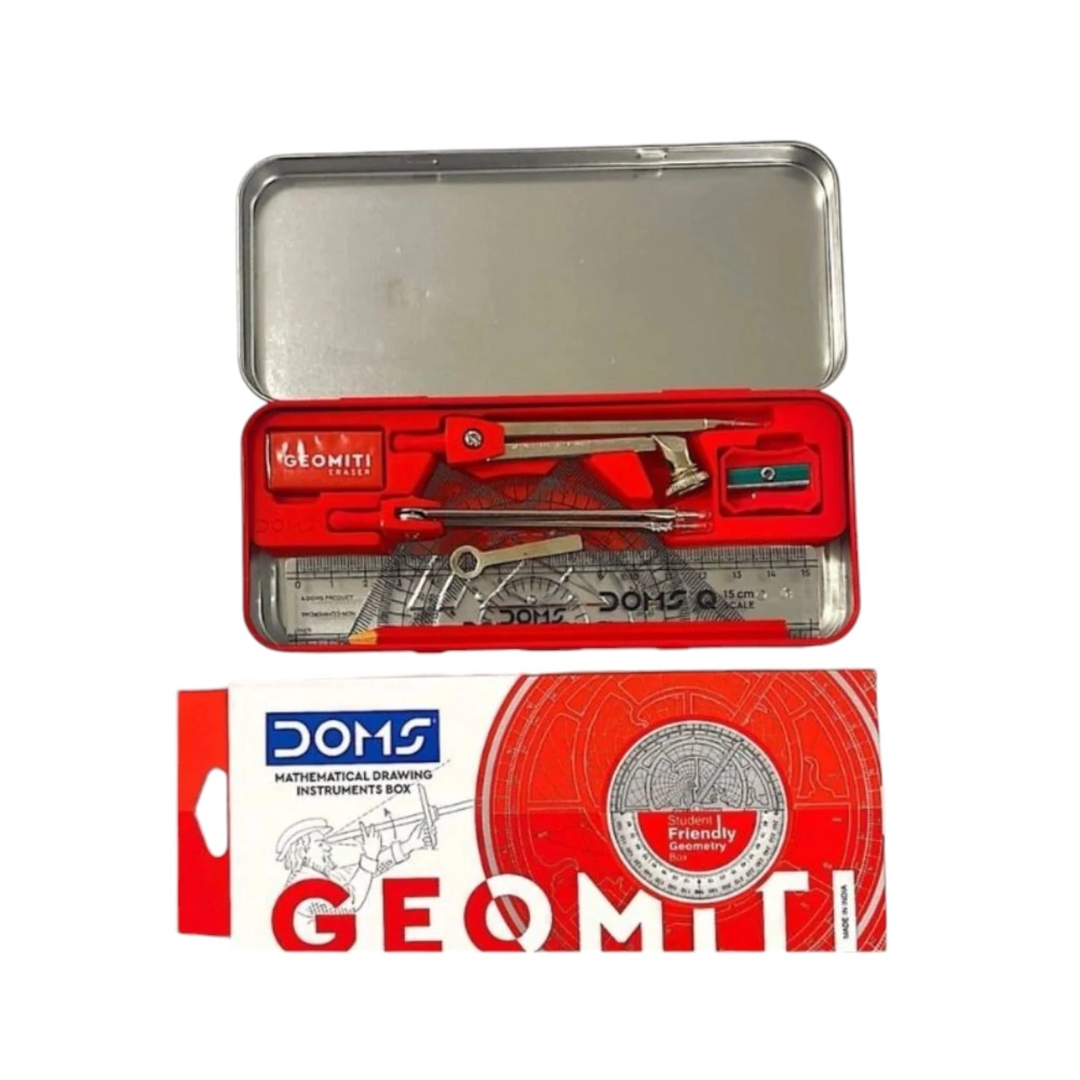 Doms Geomiti Mathematical Drawing Instruments Box & Geometry Box Red Colour