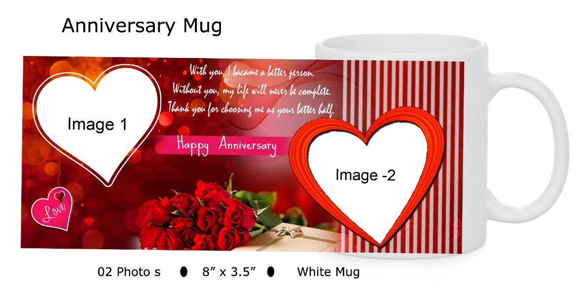 Happy Anniversary Mug | 2 pics | Rose And Hearts Design