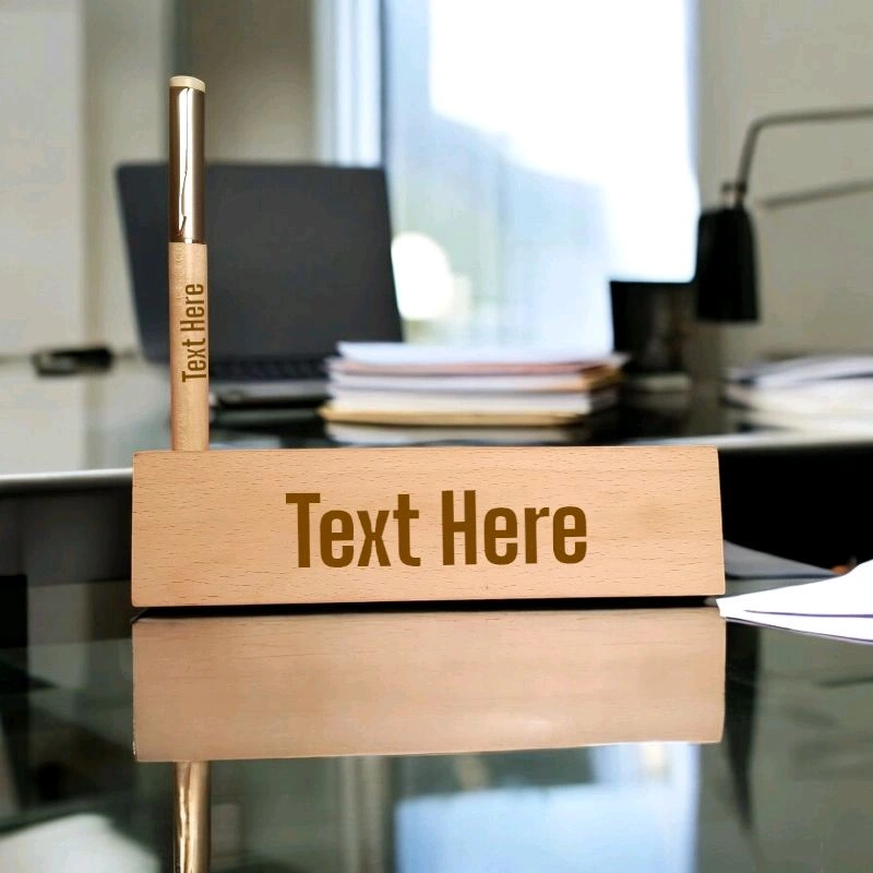 Wooden Triangle Pen Stand With Engraved Logo / Name | Best for Offices ...