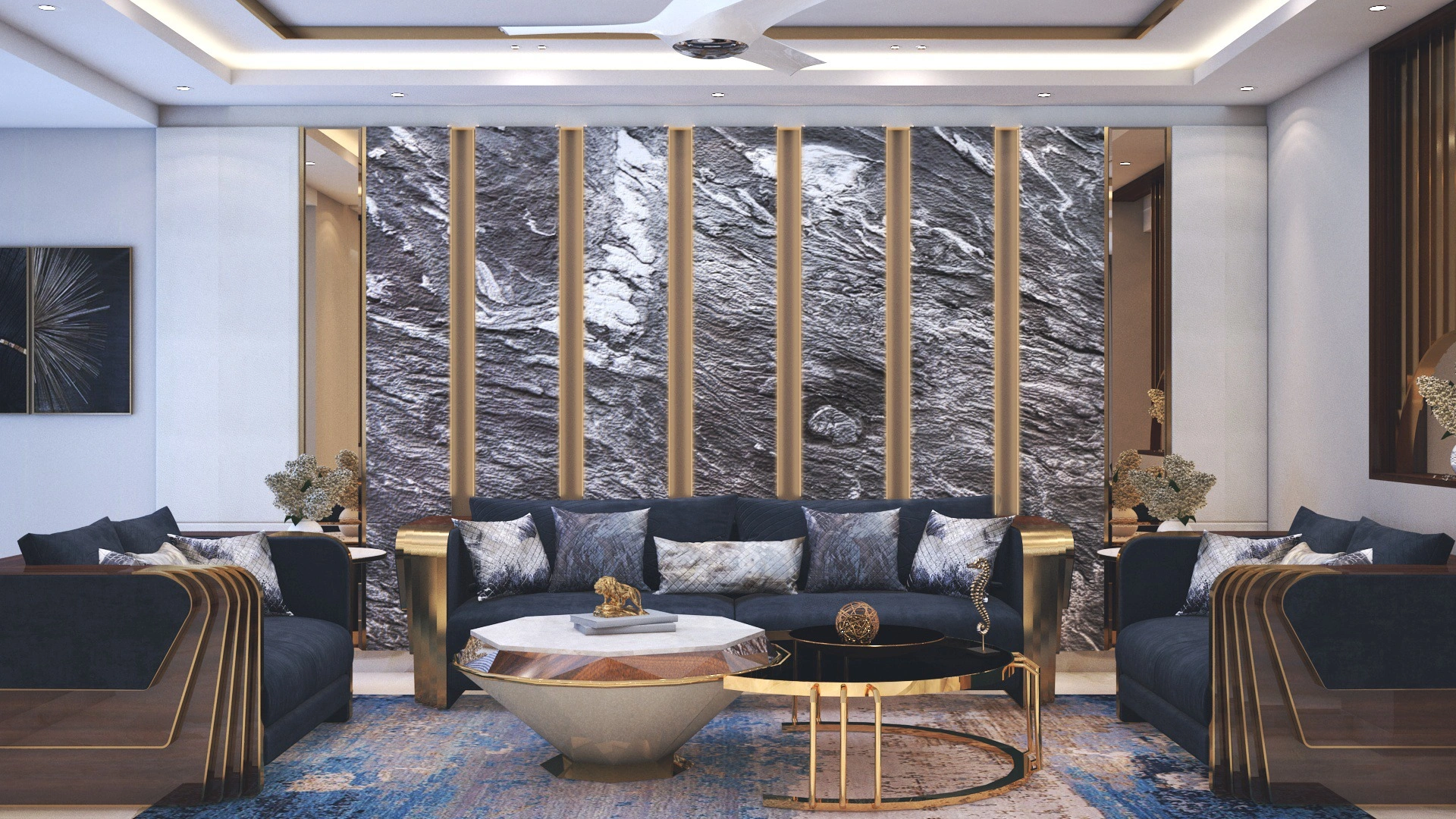 Layered Stone Luxury – Premium Center Table with Stone & Veneer Layered ...
