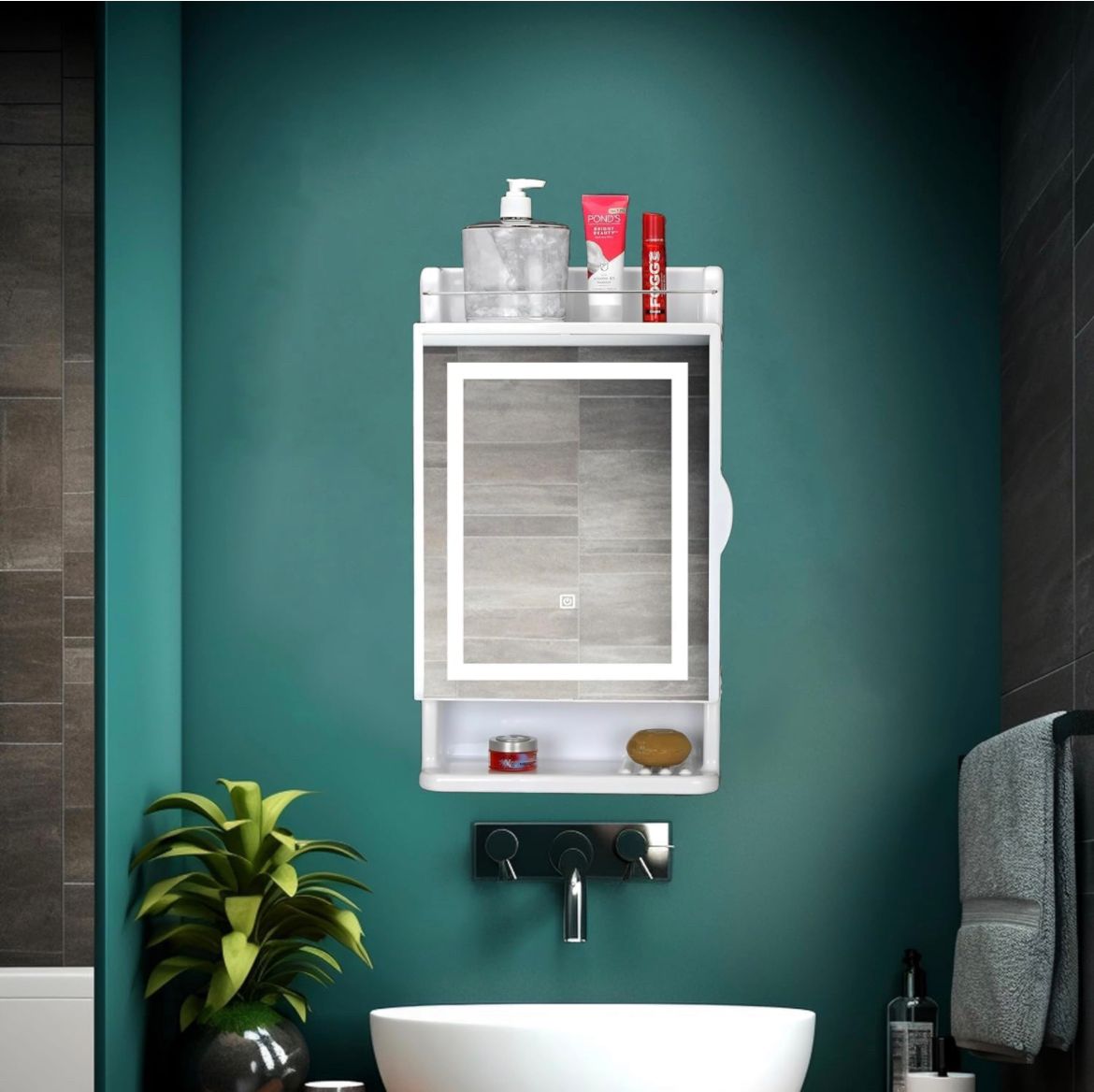 LED Mirror Cabinet for Bathroom Wall Mounted Single Door Storage Mirror Cabinet Bathroom Accessories Mirror Cabinet with LED Light
