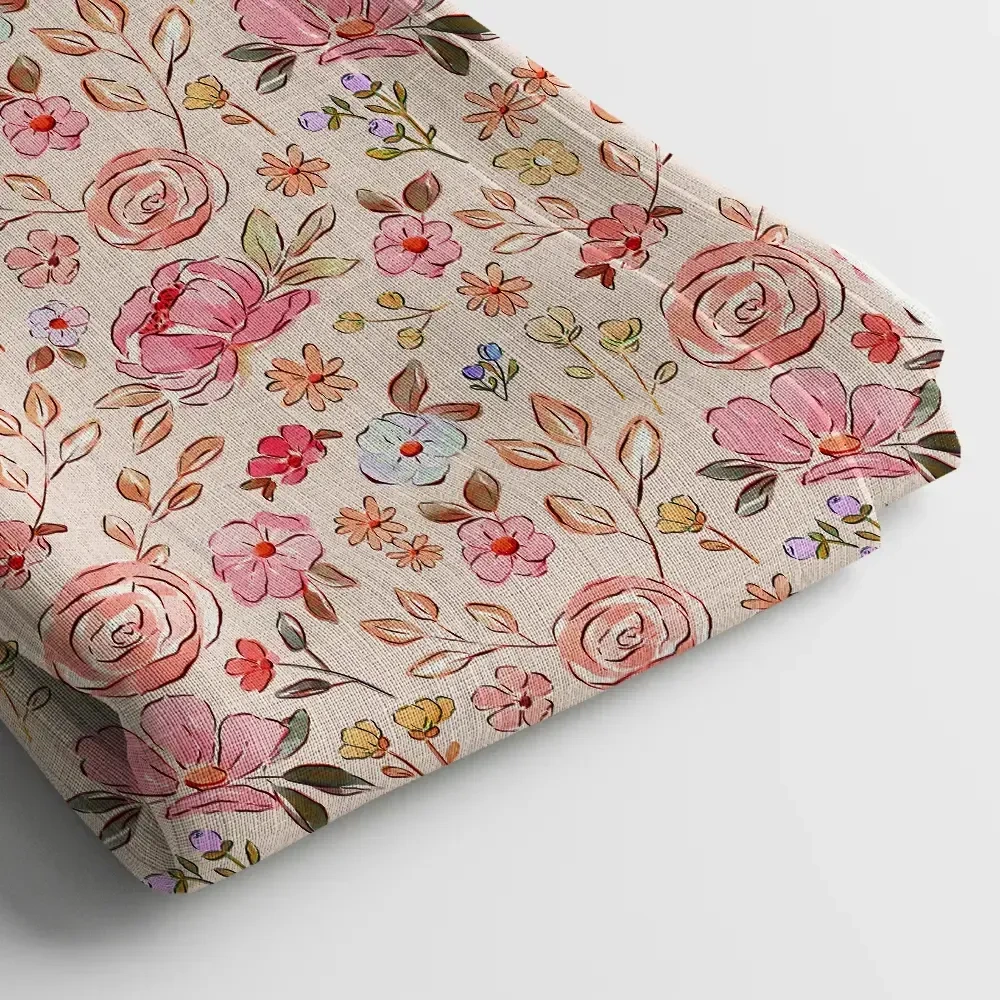 Linen Digital Printed Fabric 44 Inches Soft For Women Clothing