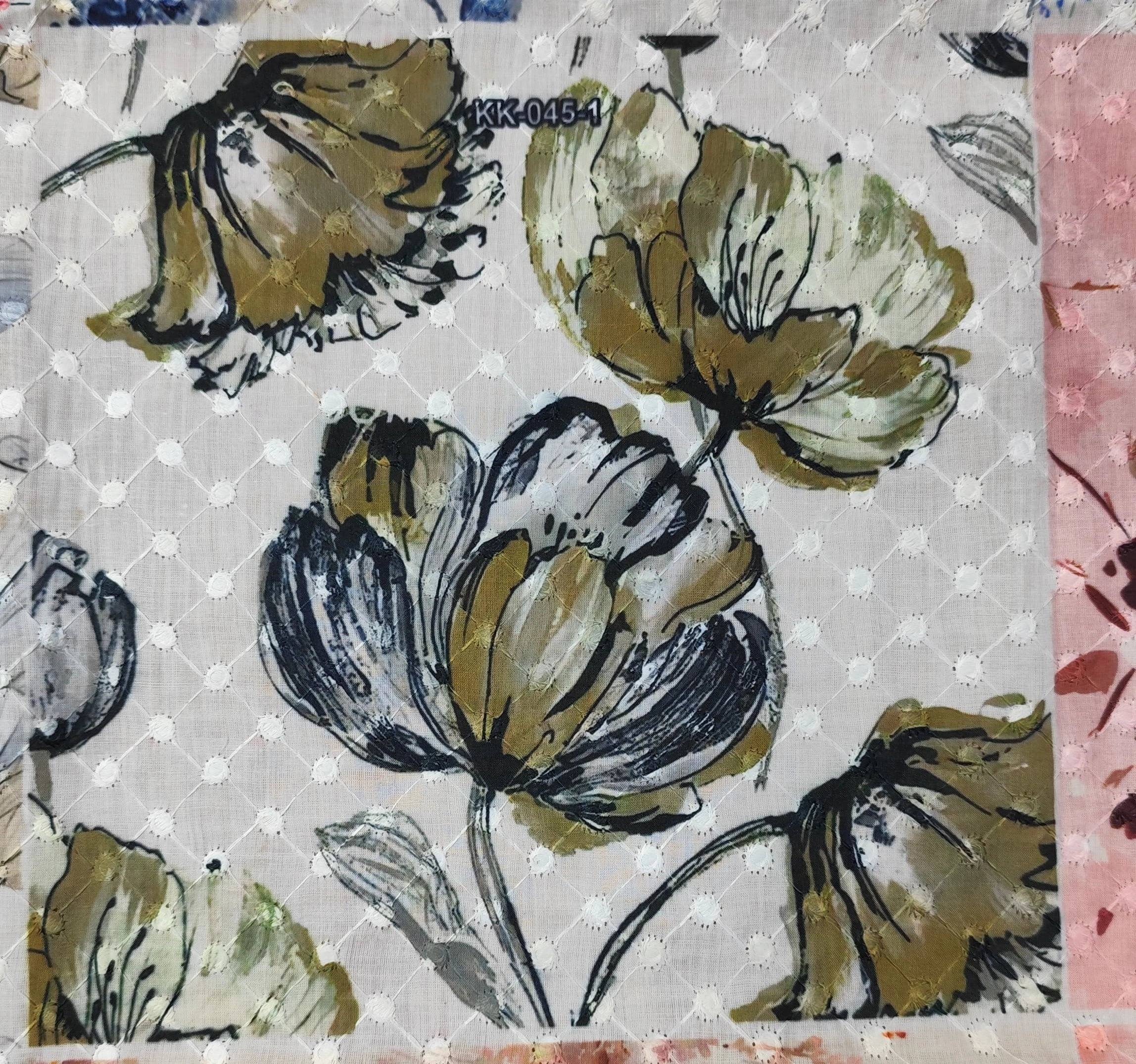 Poly Cotton Schiffli Digital Print Fabric - 2.4 MTR, Unstitched