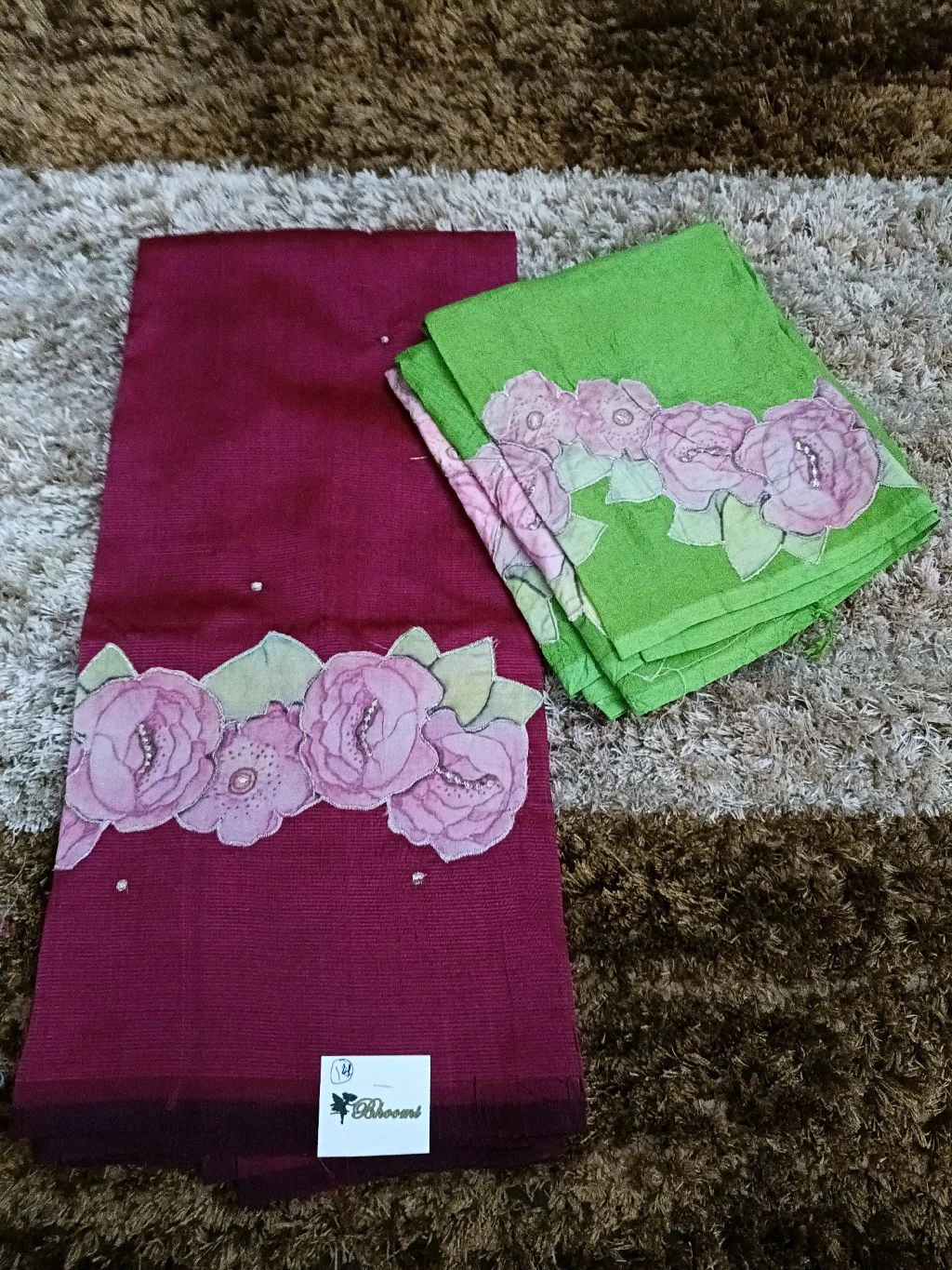 Pure Handloom Mangalagiri Pattu With Rose Applique Work
