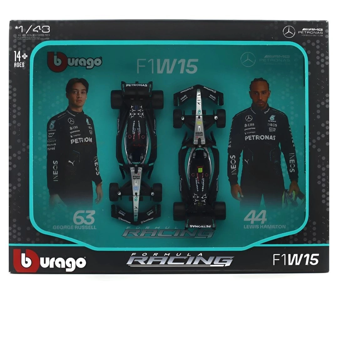 2024 Mercedes-AMG W15 set of 2 cars Burago Formula 1 Licensed Diecast ...