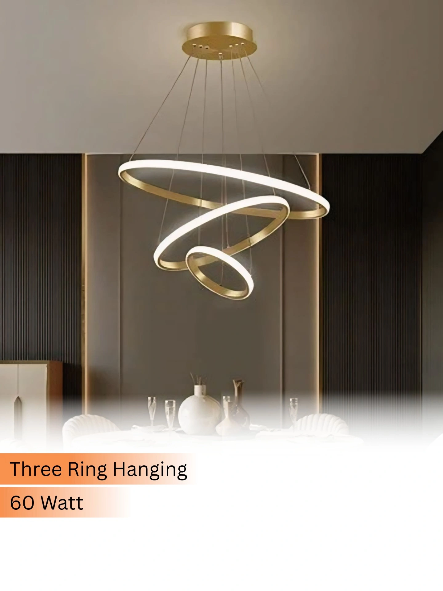 3 Ring Hanging Golden Pendent Light for Dining Room, Living Room ...