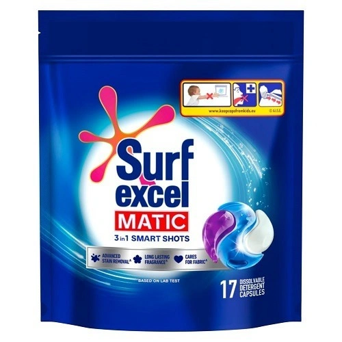 Surf Excel 3-in-1 Smart Shots Liquid Detergent For Front Load & Top ...