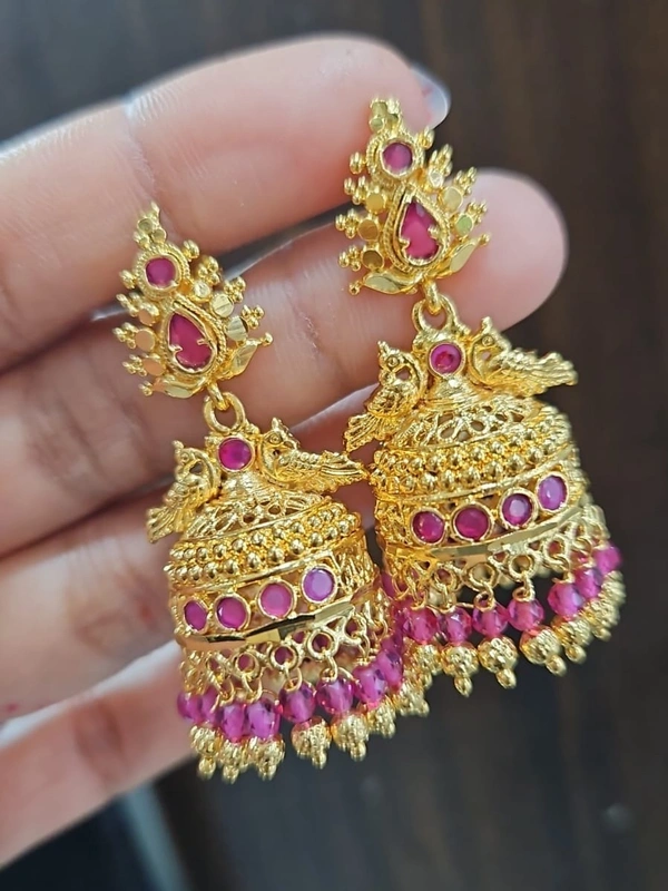 gold finish ruby earrings