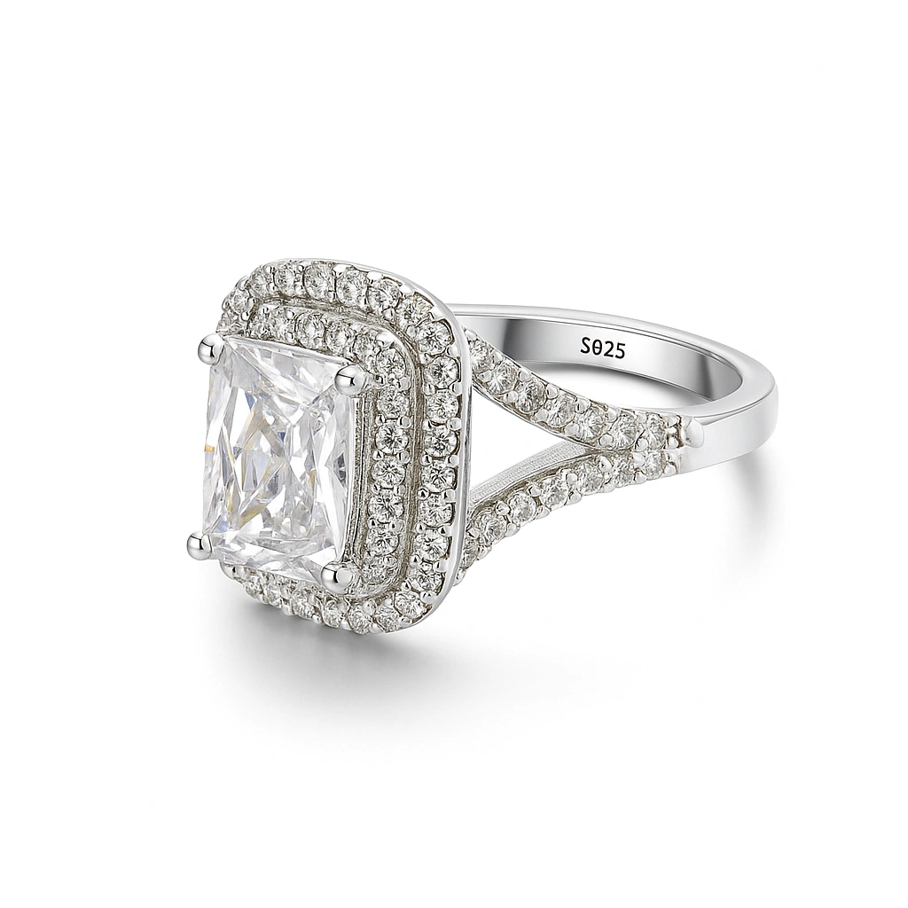S925 Silver Halo Engagement Ring – Elegant Women’s Jewelry