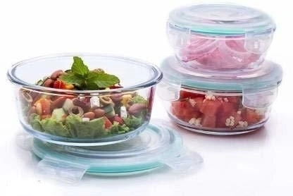 Borosilicate Glass Bowl round Shape with air tight Silicone lid Set of ...